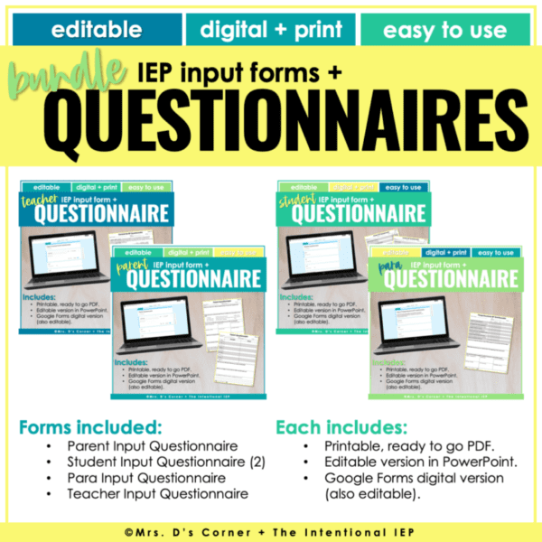 Bundle of IEP Input Questionnaires for All IEP Team Members | Editable ...