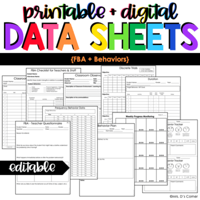 Functional Behavior Assessment + Behavior Data Forms | Editable Data ...