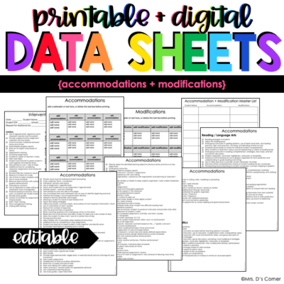 Accommodations + Modifications Data Forms | Editable Data Sheets - The ...
