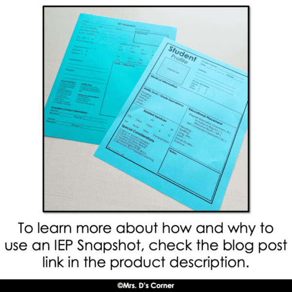 IEP Snapshot - EDITABLE | IEP at a Glance | IEP Data Sheet - The ...