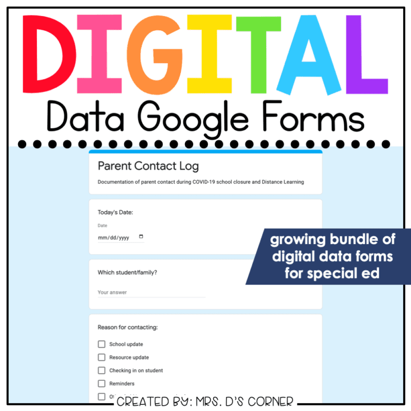 Digital Data Forms for Special Education | Digital Google Data Forms ...