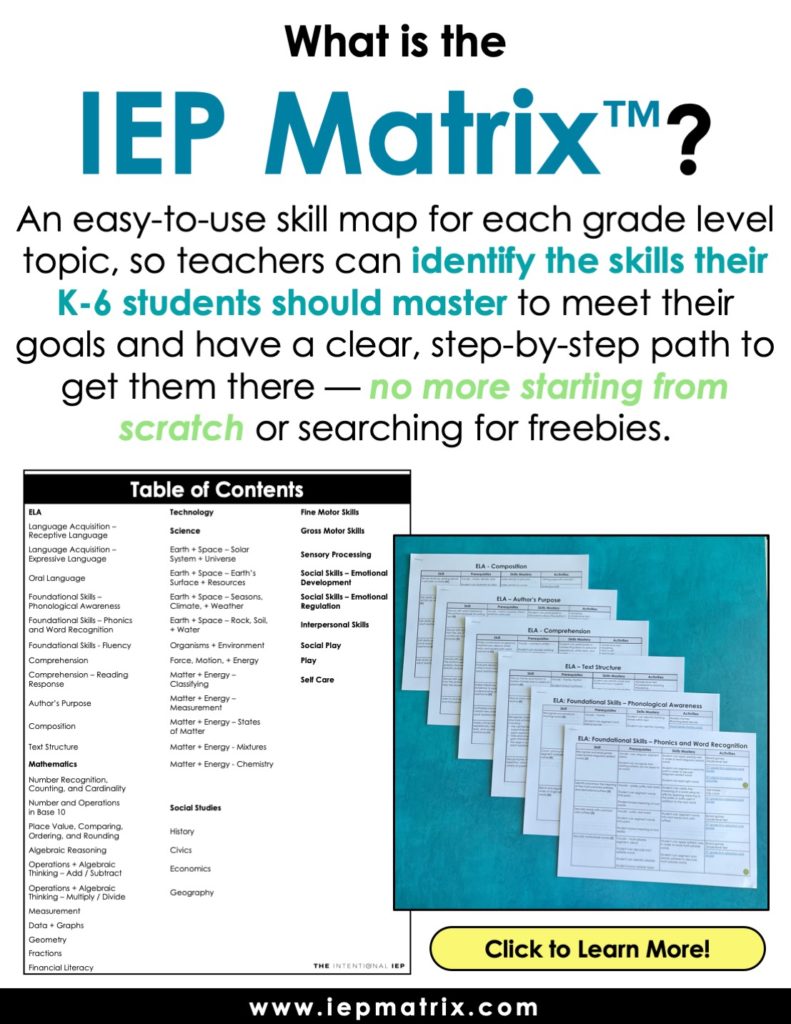 1 IEP Matrix™ | for Birth to 6th Grade Skills - The Intentional IEP