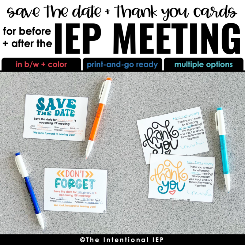 IEP Meeting Save the Date Meeting Reminder Cards and IEP Meeting Thank ...